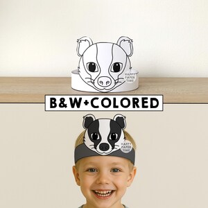 Badger Paper Crown Party Coloring Printable Kids Craft Woodland ...
