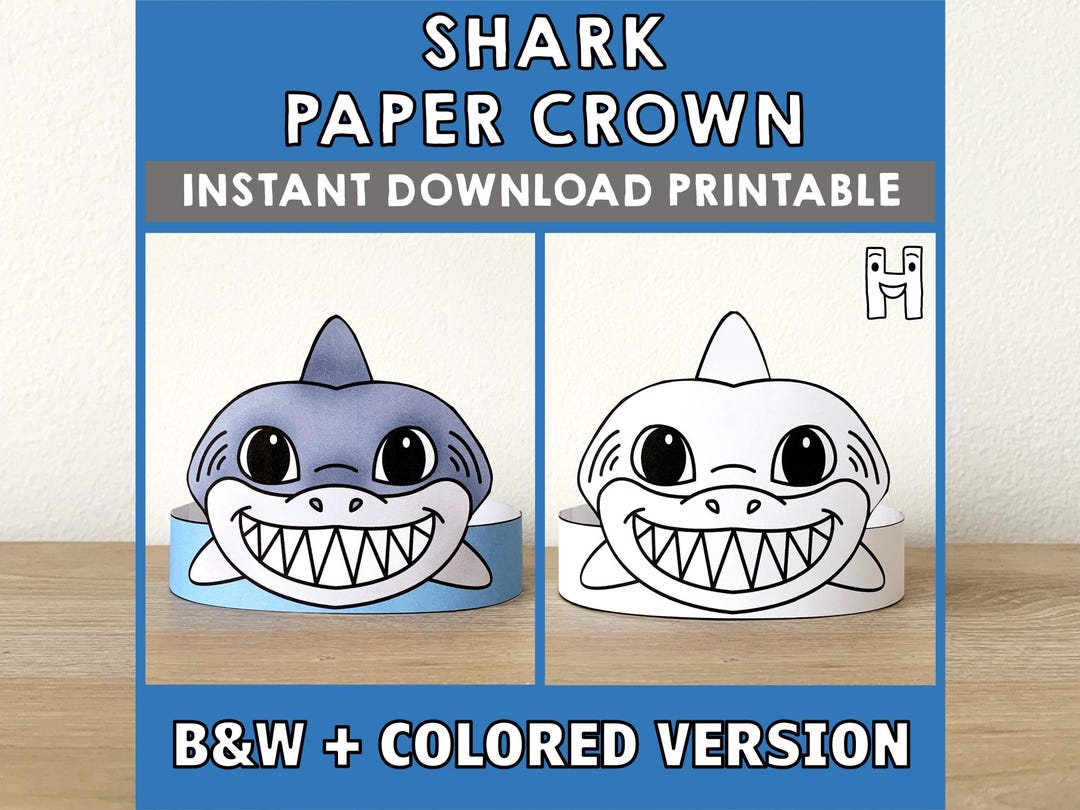 Shark Paper Crown Party Coloring Printable Party Hat Kids Craft Ocean ...