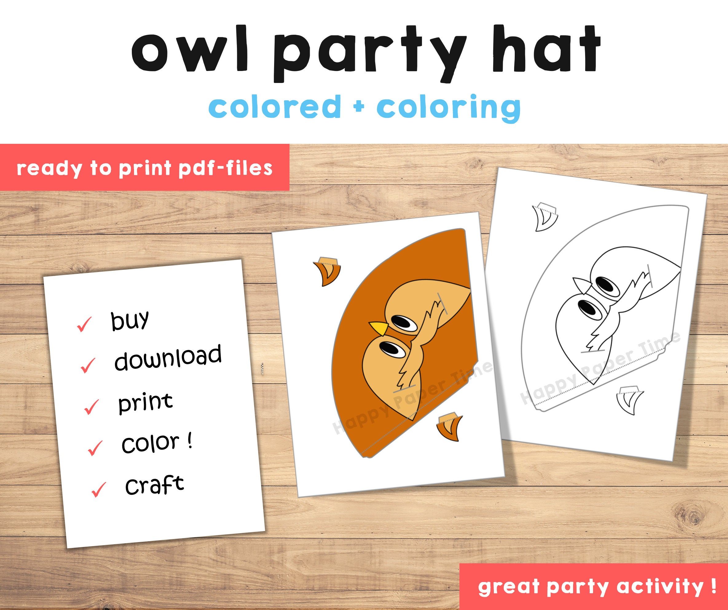 Owl Paper Hat Printable Woodland Table Decoration Owl Party - Etsy