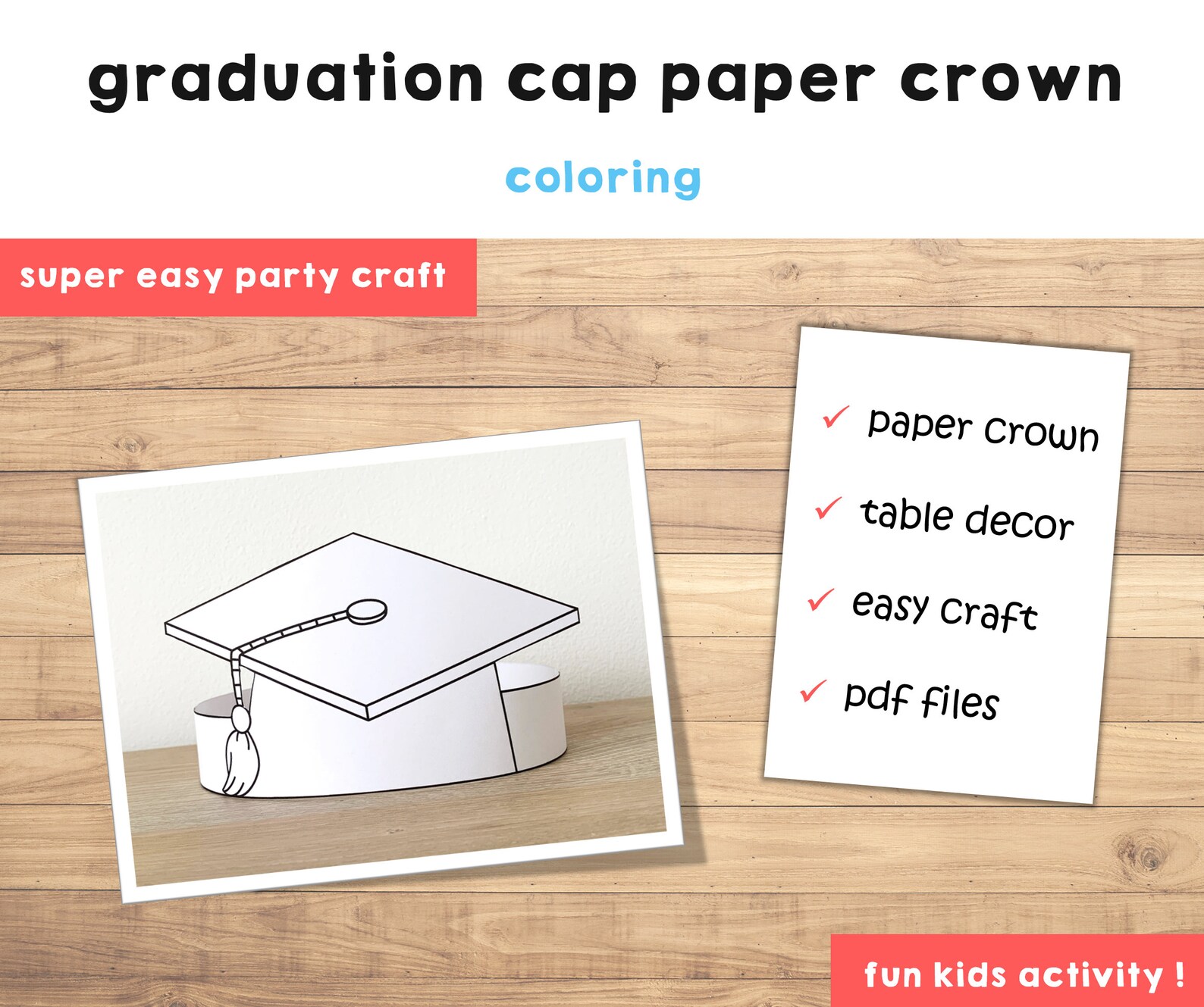 Graduation Cap Paper Crown Party Coloring Printable Kids Craft ...