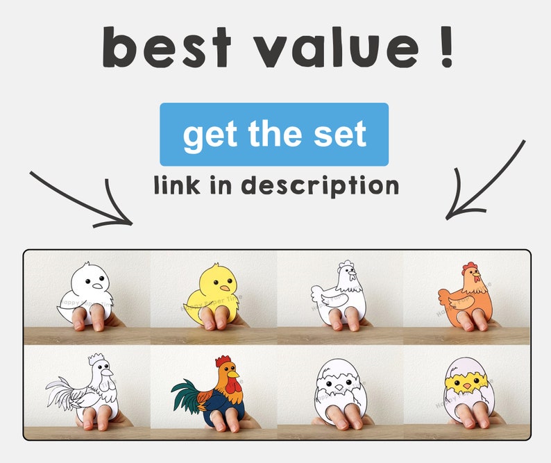 Chicken Paper Craft Printable Farm Animal Finger Puppet Kids Craft Farm ...