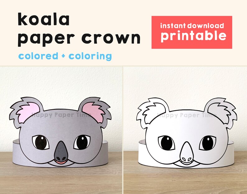 Koala Paper Crown Party Coloring Printable Kids Craft | Etsy