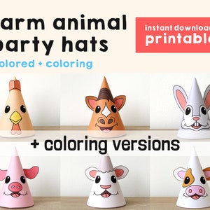Farm Animal Party Hats Paper Printable Table Pig Horse Cow Rabbit Sheep ...