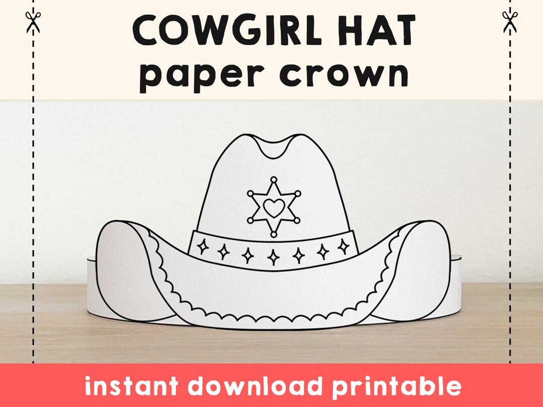 Cowgirl Hat Paper Crown Party Coloring Printable Kids Craft Wild West ...