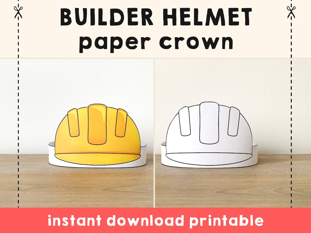 Construction Worker Builder Helmet Paper Crown Party Coloring Printable ...