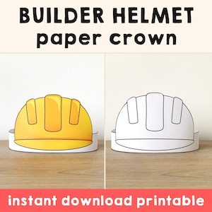 Construction Worker Builder Helmet Paper Crown Party Coloring Printable ...