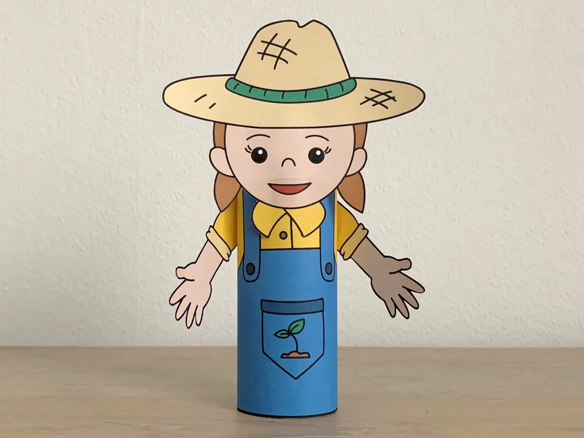 Farmer Toilet Paper Roll Craft Gardener Party Coloring | Etsy