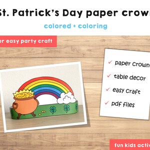 St Patrick's Day Paper Crown Headband Pot of Gold Rainbow Party ...