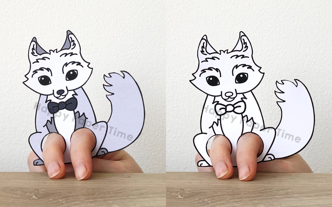 Wolf paper craft printable woodland animal Finger Puppet Kids | Etsy