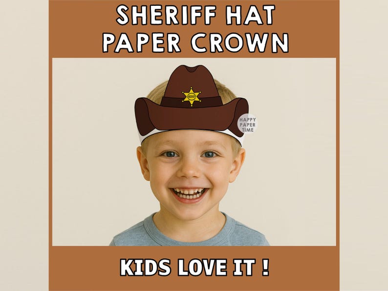 Sheriff Hat Paper Crown Party Costume Printable Kids Craft Wild West ...