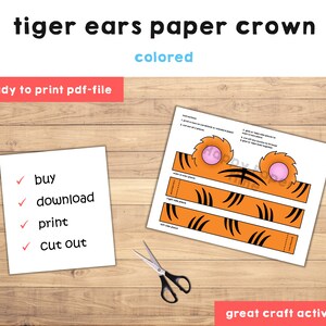 Tiger Ears Paper Crown Headband Party Coloring Printable Kids Craft ...