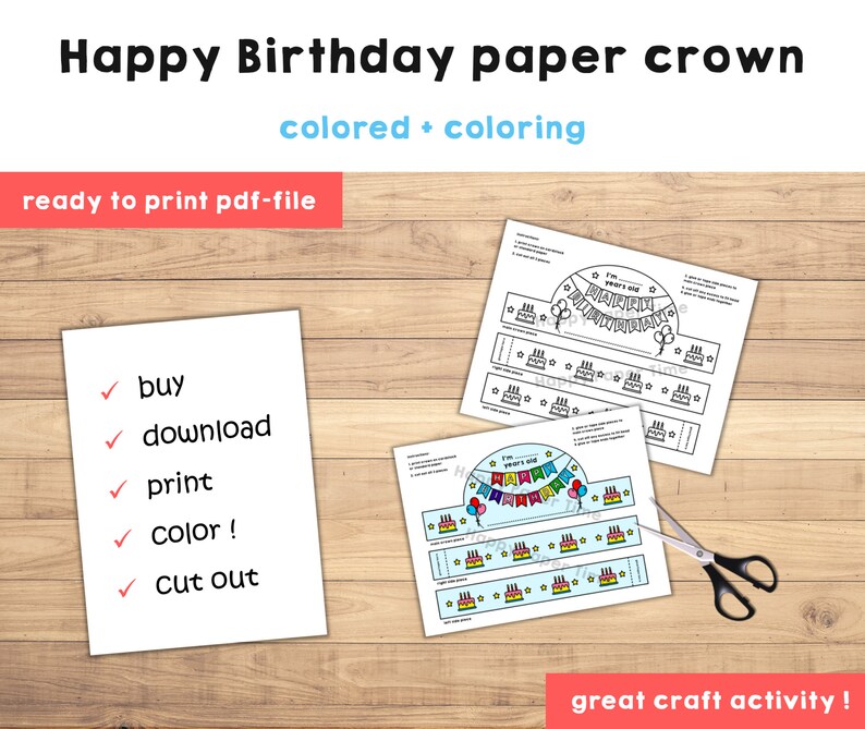Happy Birthday Paper Crown Party Activity Printable Kids - Etsy