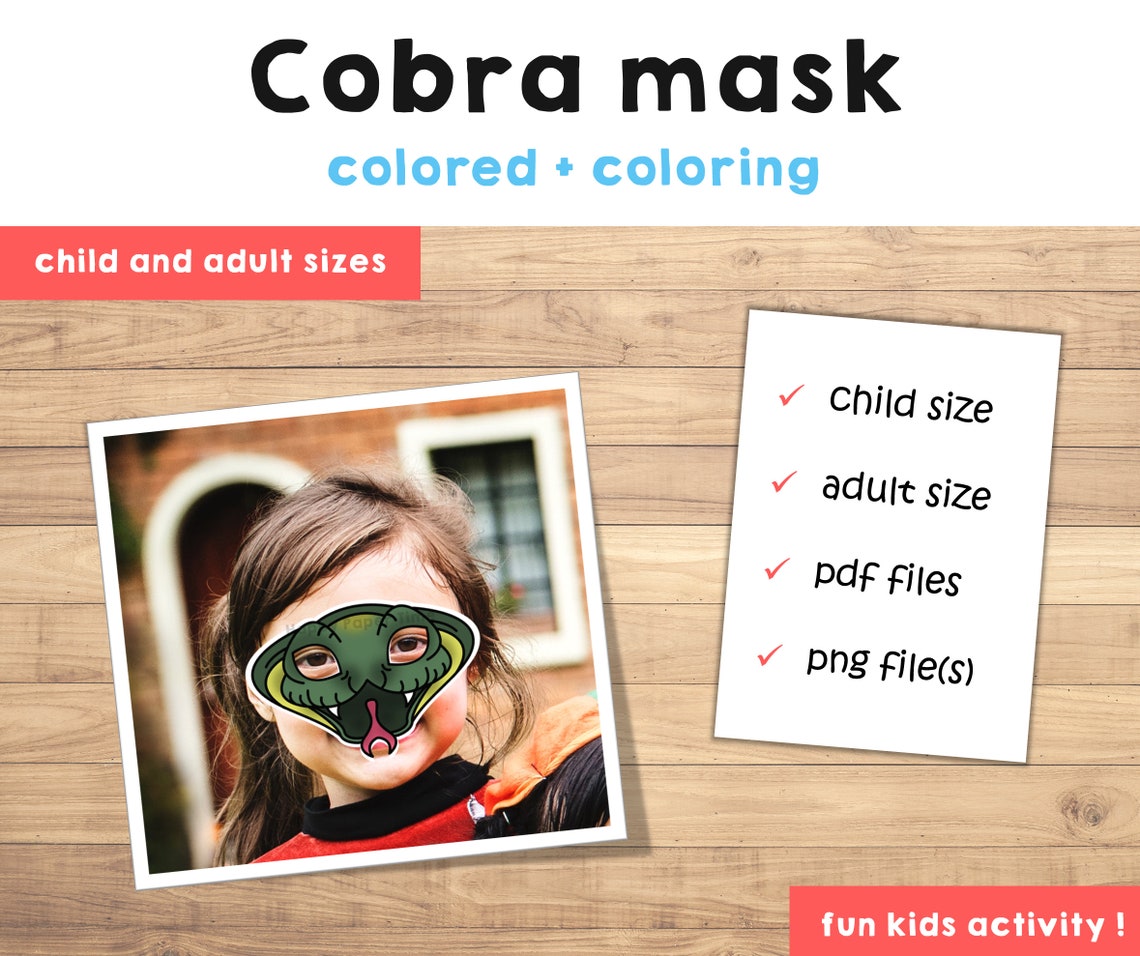 Cobra Mask Costume Animal Mask Printable Party Favor Asian Jungle Party ...