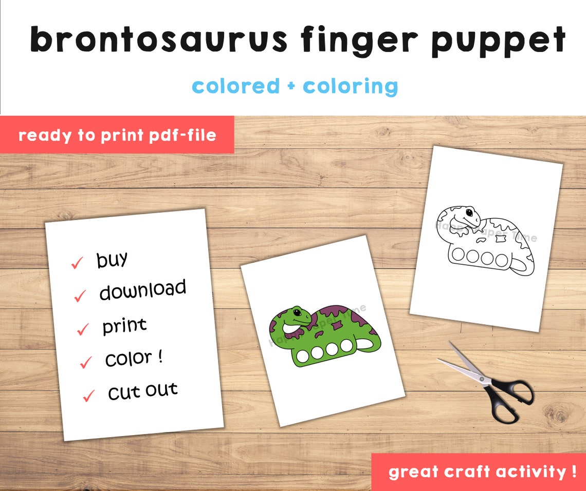 Dinosaur Brontosaurus Paper Craft Printable Finger Puppet Kids - Etsy