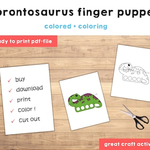 Dinosaur Brontosaurus Paper Craft Printable Finger Puppet Kids Craft ...
