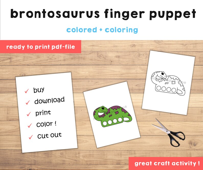 Dinosaur Brontosaurus Paper Craft Printable Finger Puppet Kids - Etsy