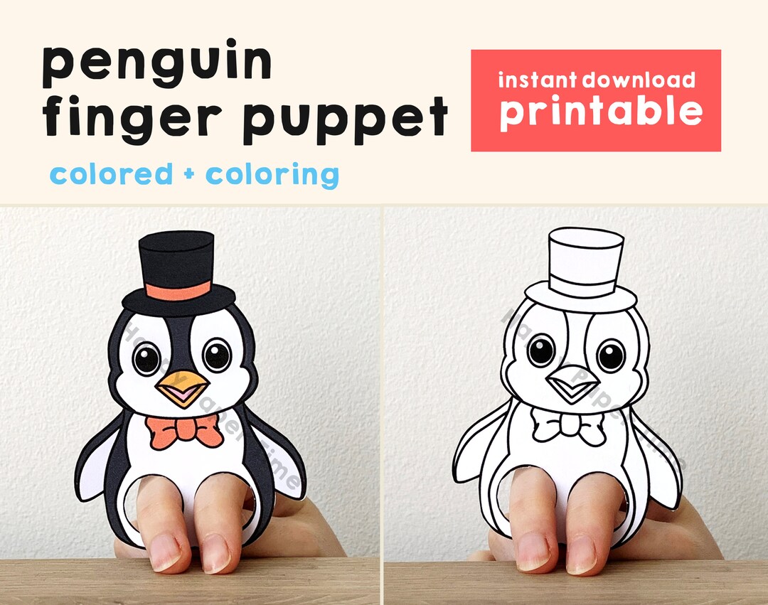 Penguin Paper Craft Printable Finger Puppet Template Kids Craft ...