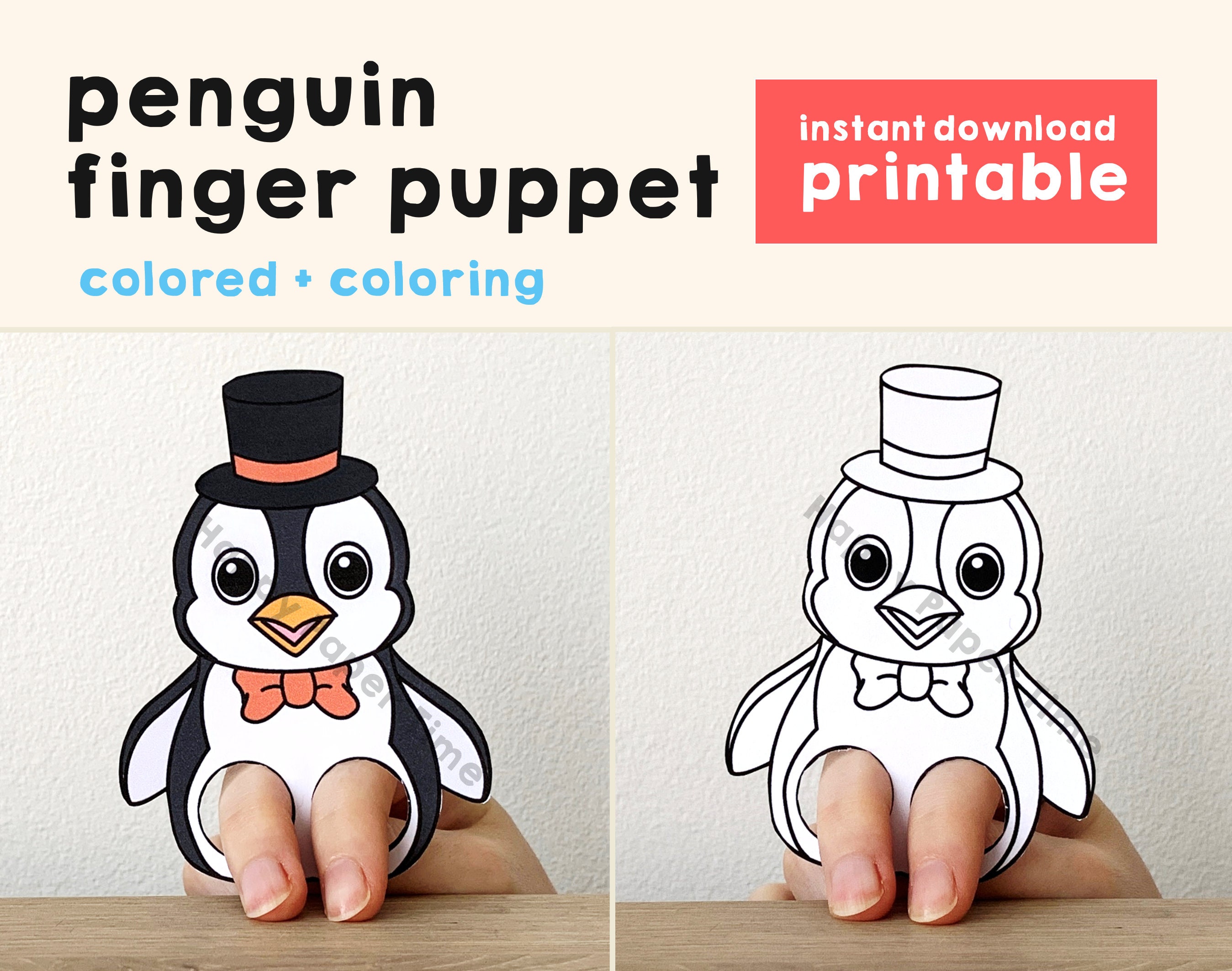 Penguin Paper Craft Printable Finger Puppet Template Kids | Etsy
