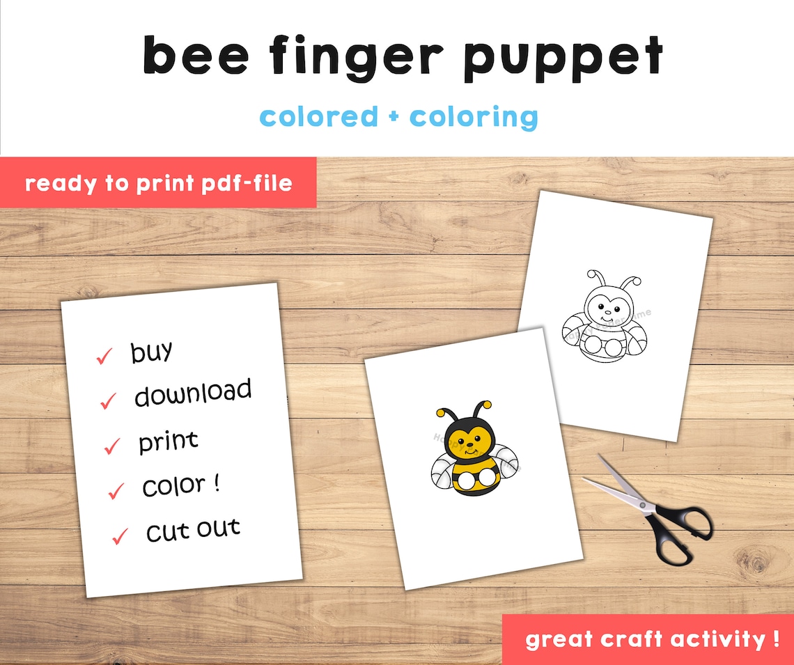 Bee Paper Craft Printable Finger Puppet Template Kids Craft - Etsy