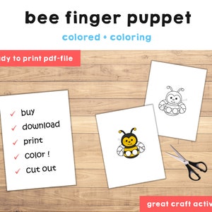 Bee Paper Craft Printable Finger Puppet Template Kids Craft Activity ...