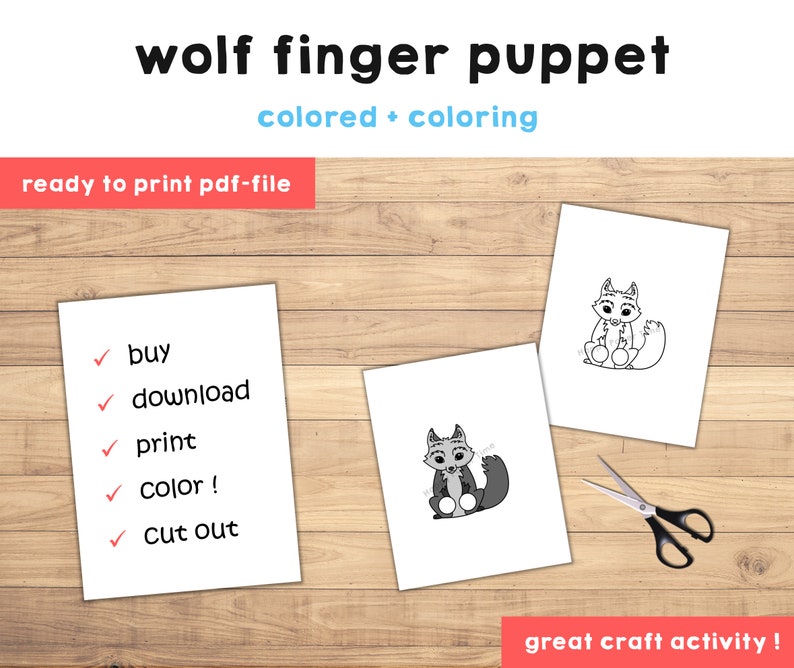Wolf Paper Craft Printable Woodland Animal Finger Puppet Kids - Etsy