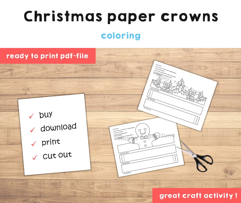 Christmas Paper Crowns Coloring Activity Printable Kids Craft | Etsy
