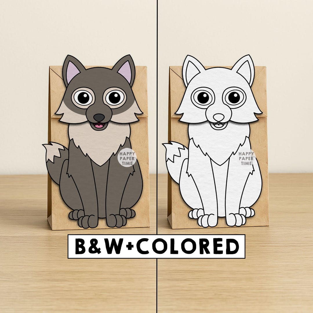 Wolf Paper Bag Puppet Printable Forest Animal Craft Activity Cut Paste ...