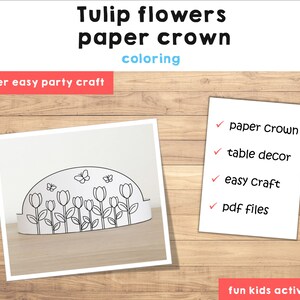 Tulips Flower Paper Crown Party Coloring Printable Kids Craft Spring ...
