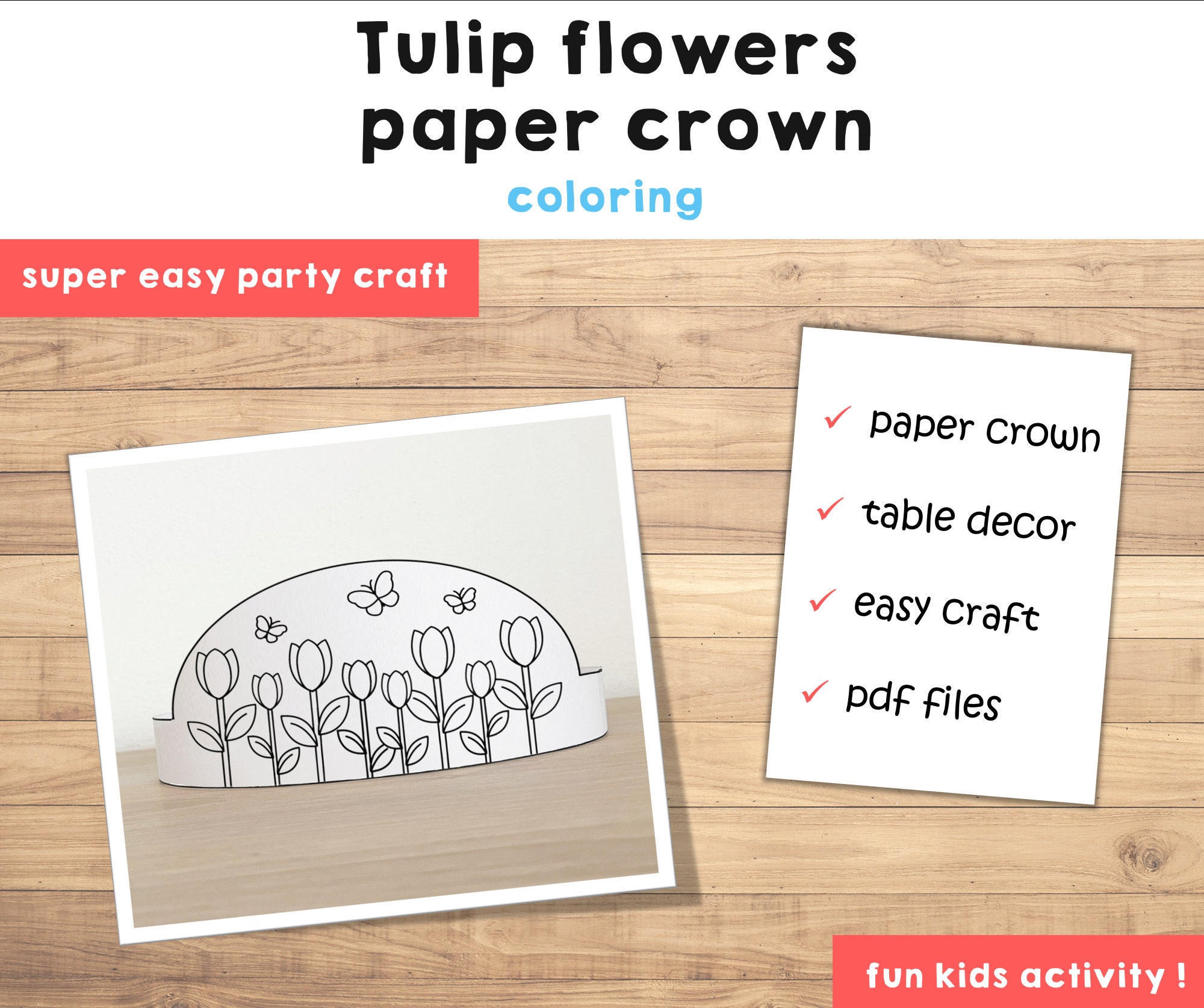 Flower Paper Crown Party Coloring Printable Kids Craft, 59% OFF