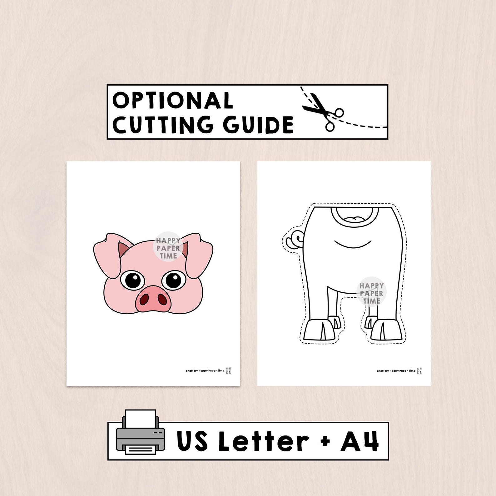 Pig Paper Bag Puppet Printable Farm Animal Craft Activity Cut Paste ...