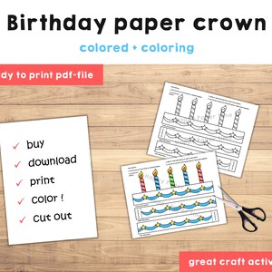 Birthday Paper Crown Party Coloring Printable Kids Craft Cake Candle ...