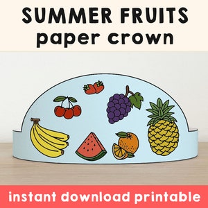 Fruits Summer Paper Crowns Spring Printable Kids Craft Birthday Party ...