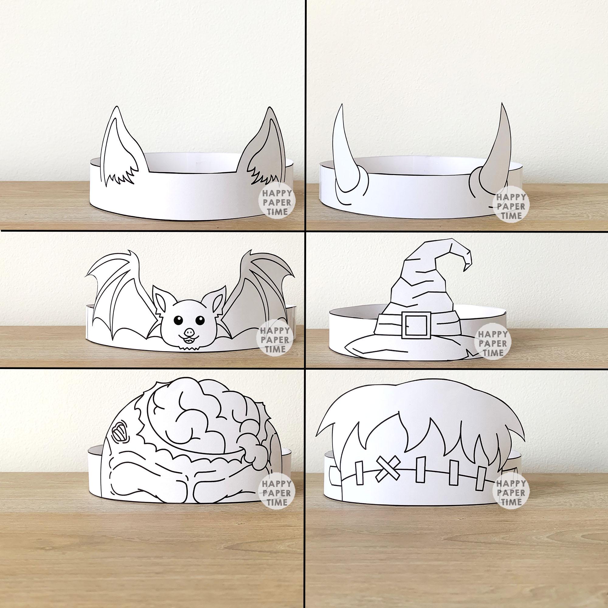Halloween Paper Crowns Witch Zombie Bat Devil Frankenstein Printable ...
