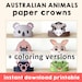 Australian Animal Paper Crowns Safari Koala Kangaroo Crocodile - Etsy