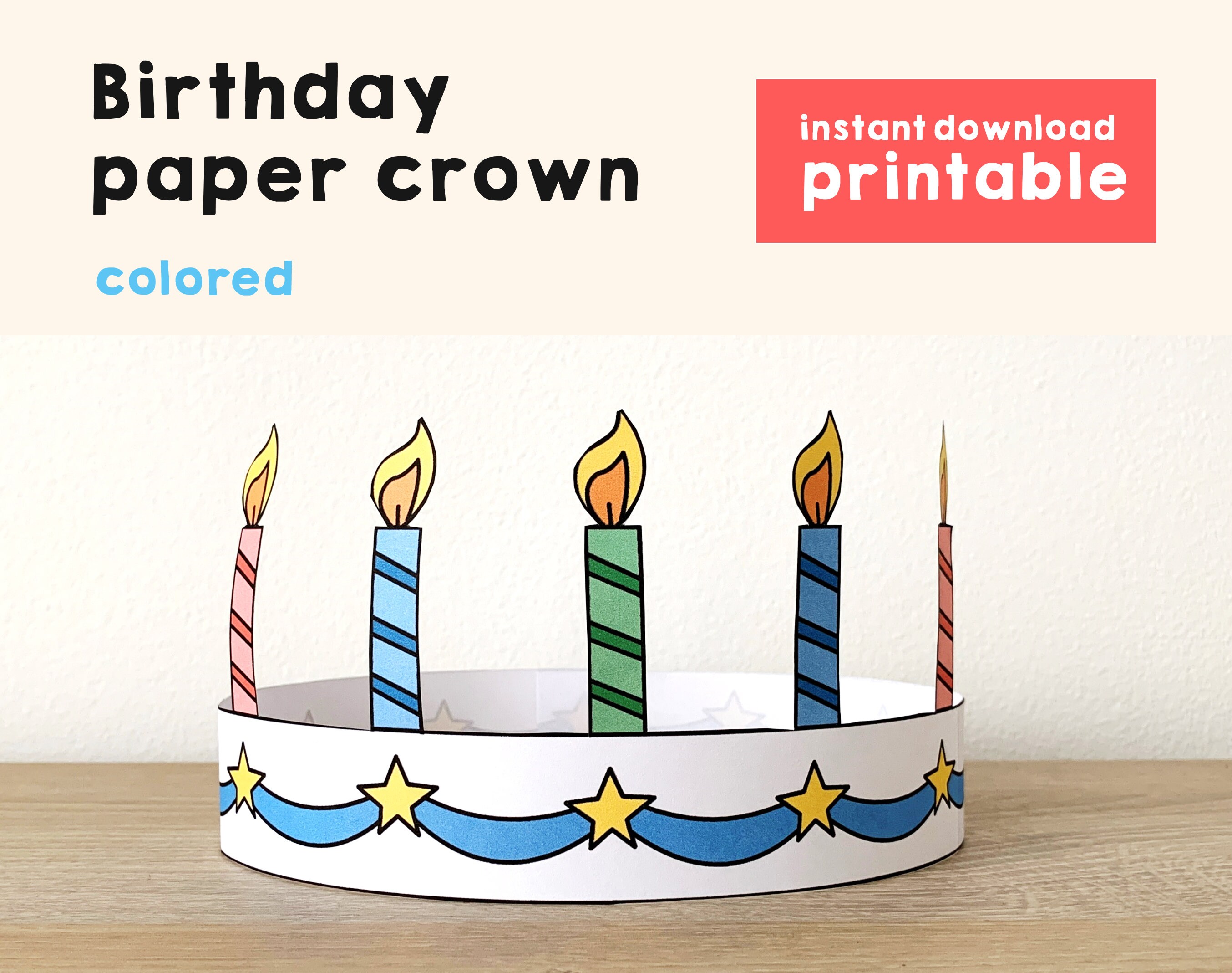Birthday Paper Crown Party Activity Printable Kids Easy Craft - Etsy