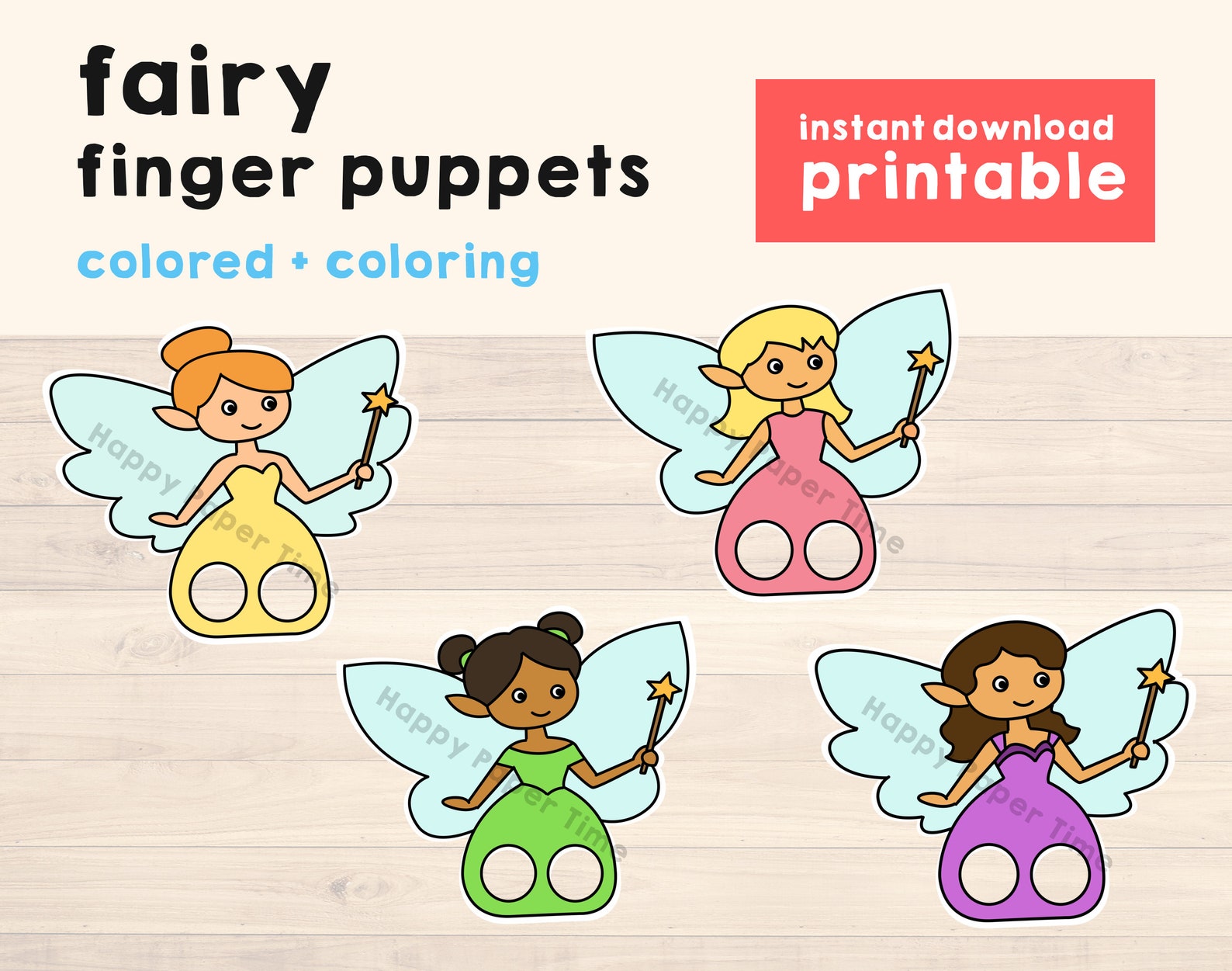 Fairy puppet paper craft printable Finger Puppet Kids Craft | Etsy