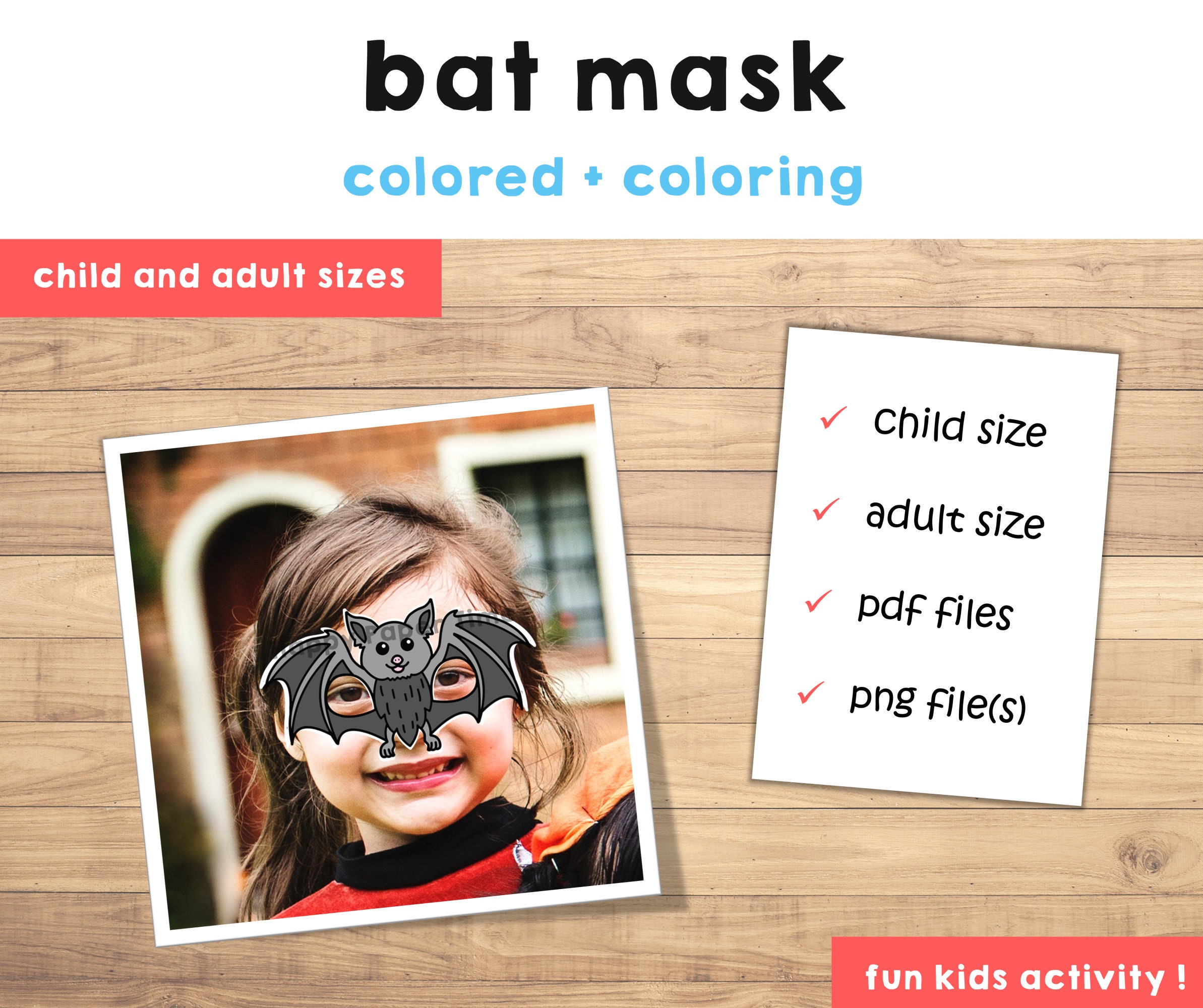 Bat Mask Halloween Costume Animal Mask Printable Party Favor | Etsy