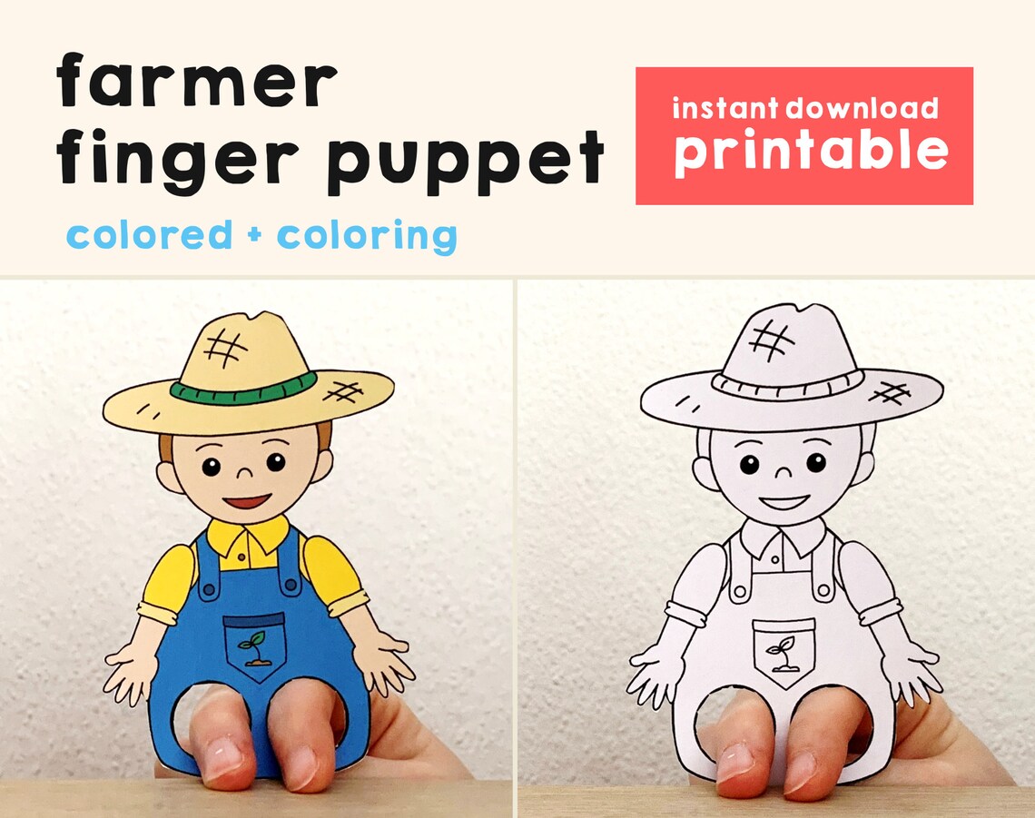 Farmer Paper Craft Printable Community Helper Finger Puppet - Etsy