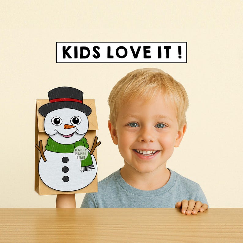 Snowman Paper Bag Puppet Christmas Printable Holiday Winter Craft ...