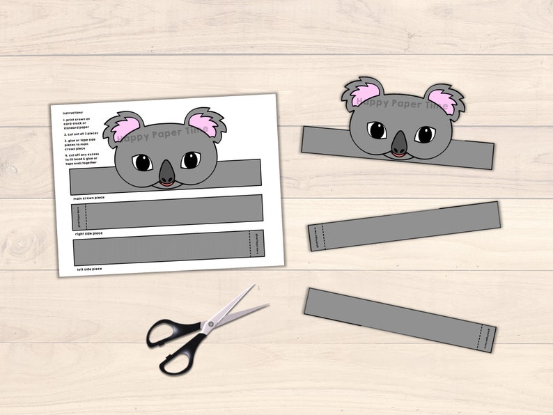 Koala Paper Crown Party Coloring Printable Kids Craft | Etsy