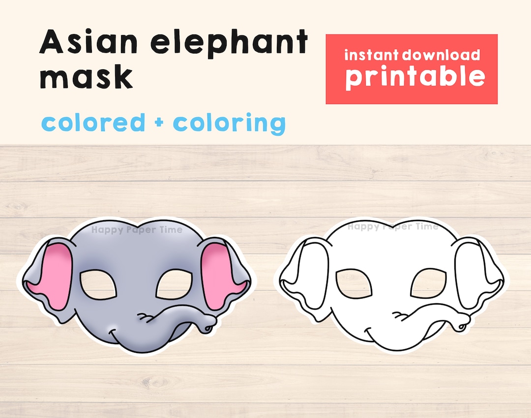 Elephant Mask Costume Animal Mask Printable Party Favor Asian Jungle ...