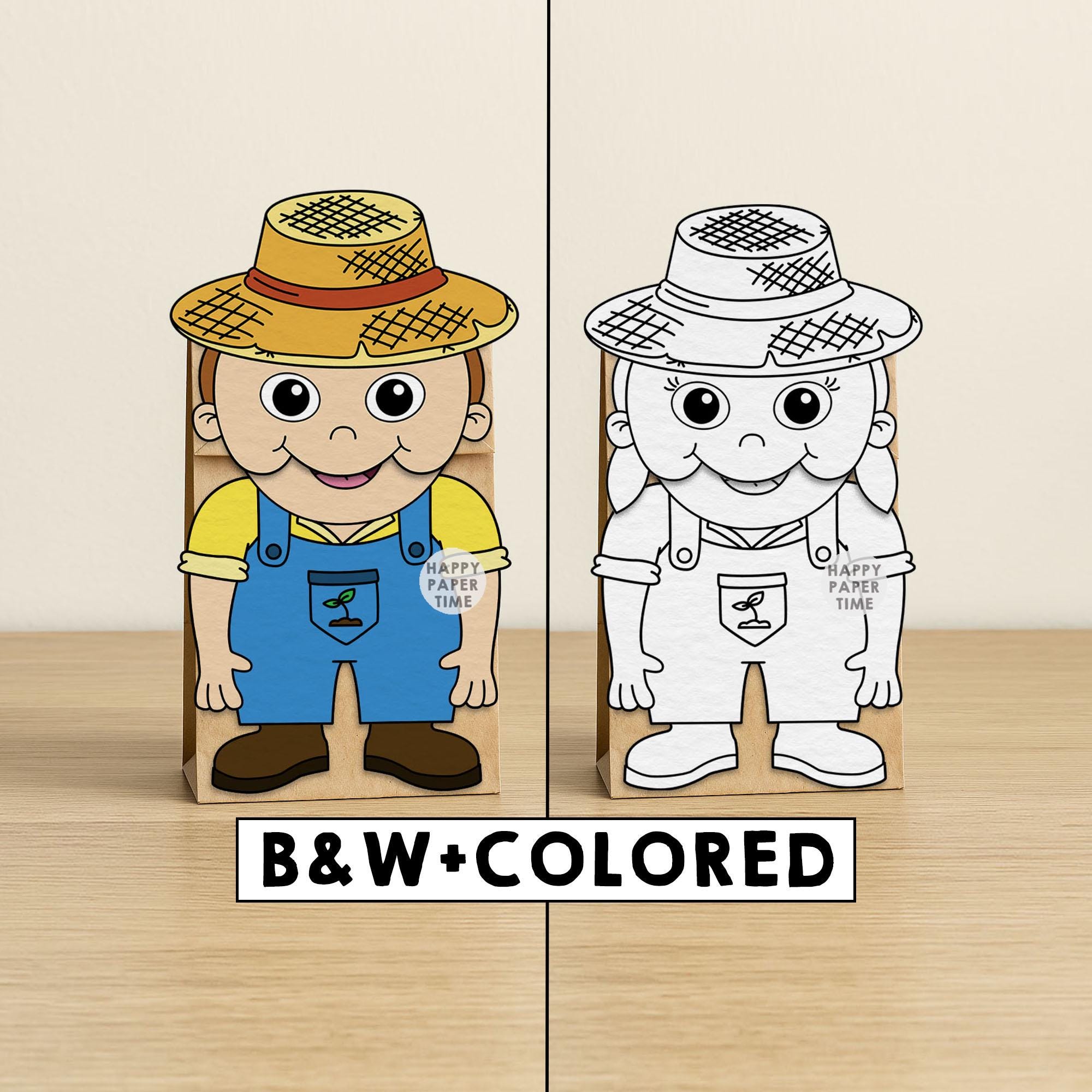 Farmer Paper Bag Puppet Printable Gardener Community Helper Craft ...