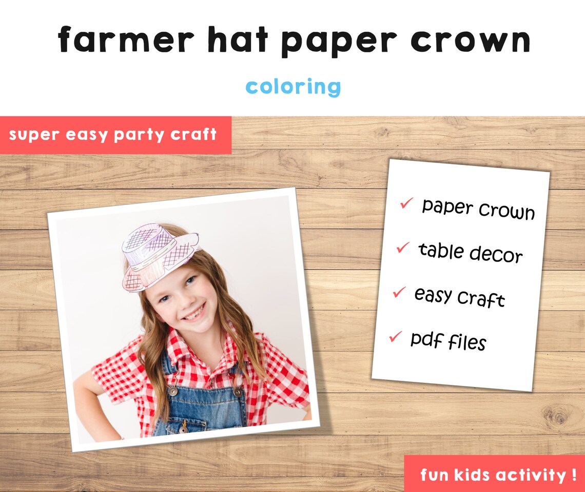 Farmer Straw Hat Gardener Paper Crown Party Coloring Printable - Etsy