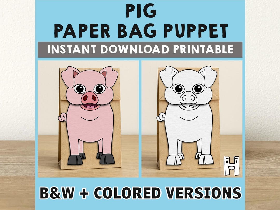 Pig Paper Bag Puppet Printable Farm Animal Craft Activity Cut Paste ...