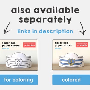 Sailor Hat Cap Paper Crown Party Coloring Printable Kids Craft - Etsy