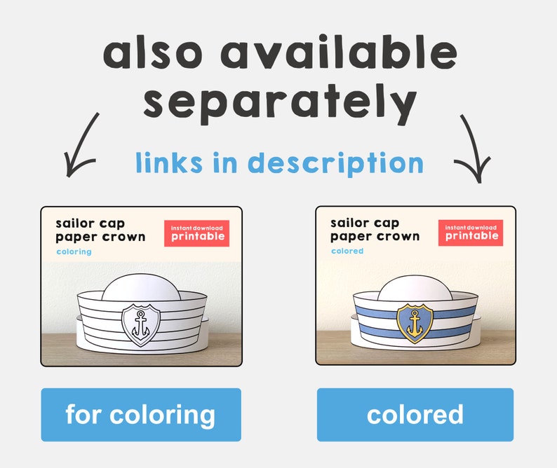 Sailor Hat Cap Paper Crown Party Coloring Printable Kids Craft - Etsy
