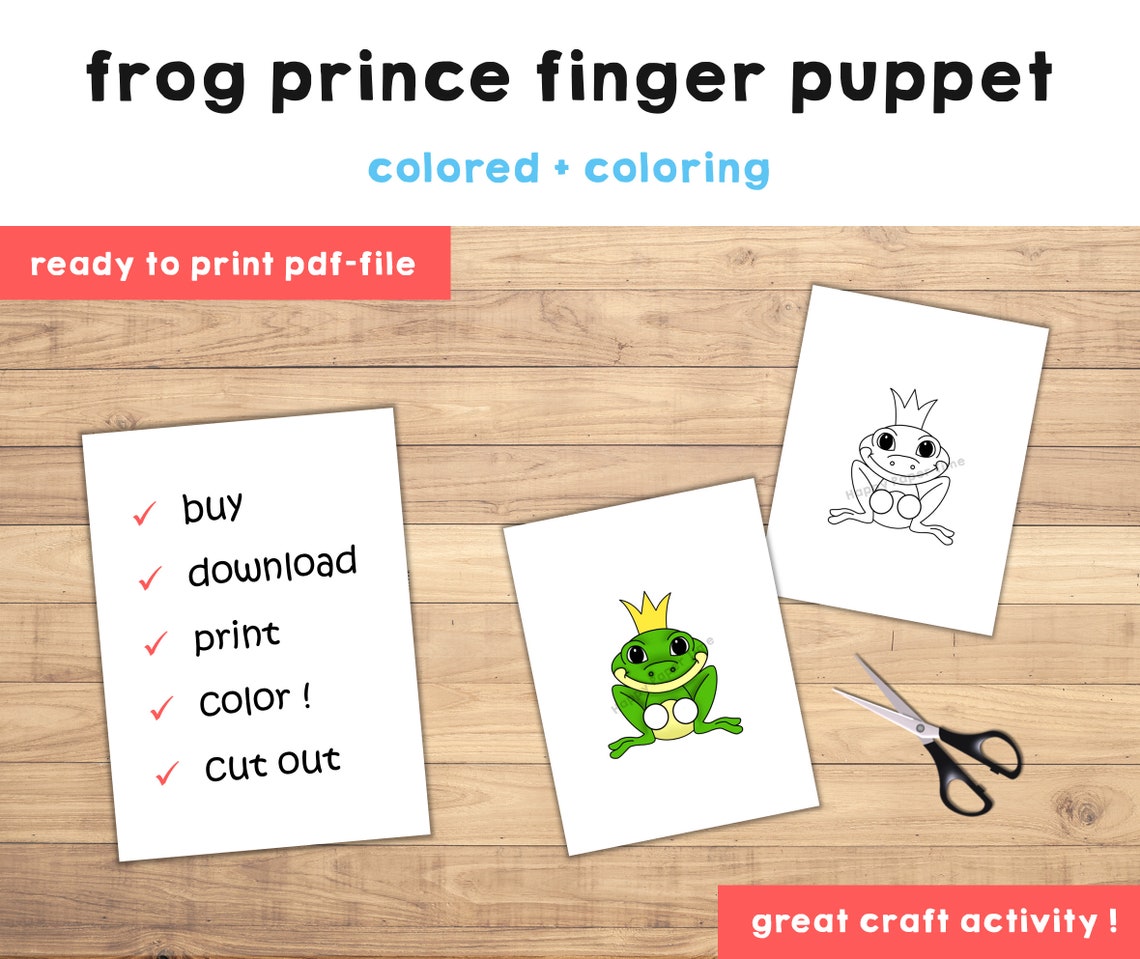Frog prince paper craft printable pond animal Finger Puppet | Etsy