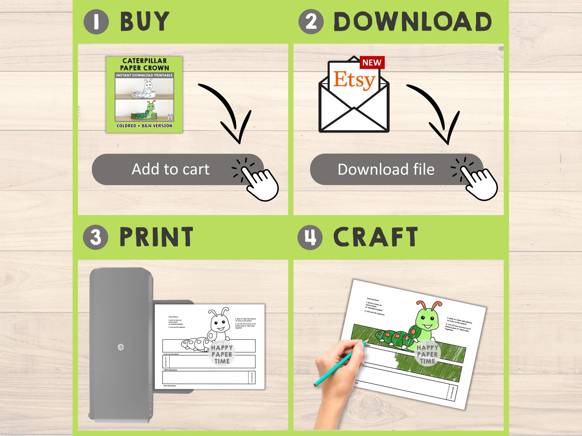 Caterpillar Paper Crown Headband Party Coloring Activity Printable Kids ...