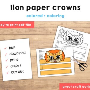 Lion Paper Crown Printable Coloring Table Decor Kids Craft Lion ...