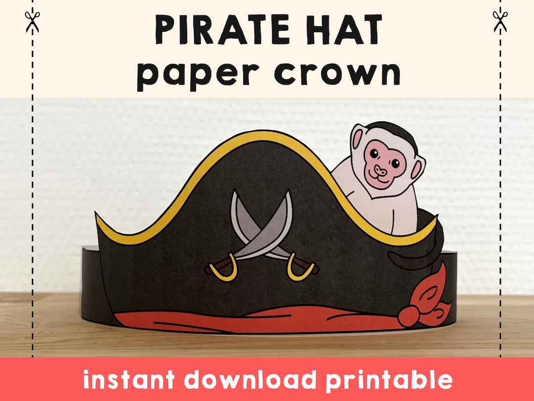 Pirate Hat Paper Crown Template Pirate Captain Party Headband Coloring ...